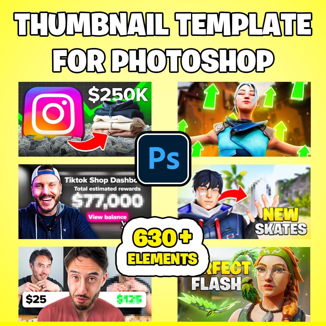 Viral Youtube Thumbnails Pack for Photoshop Thumbnail Pack Editable ...