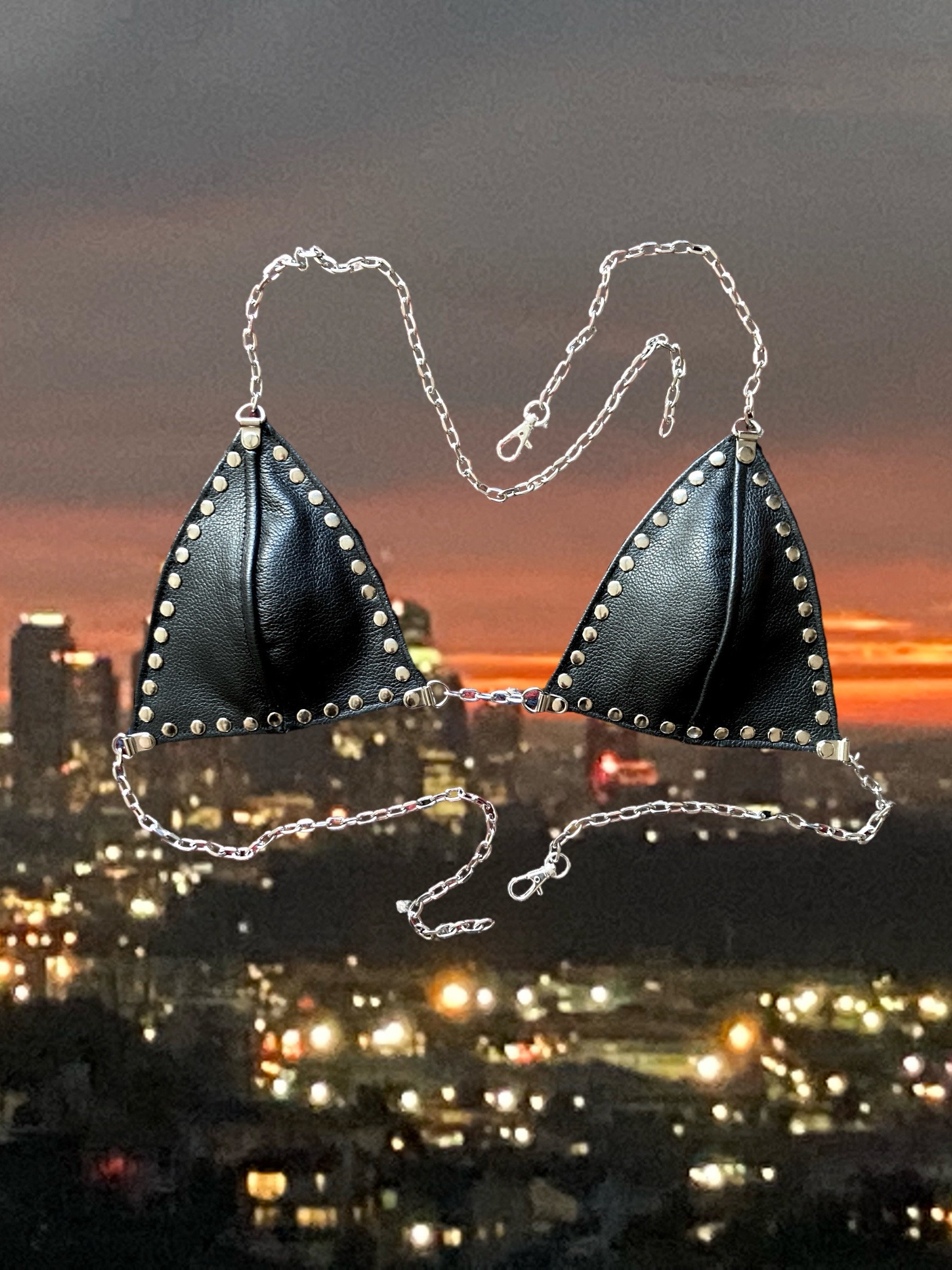 BLVD ANGEL Leather Halter Chain Bra - Etsy