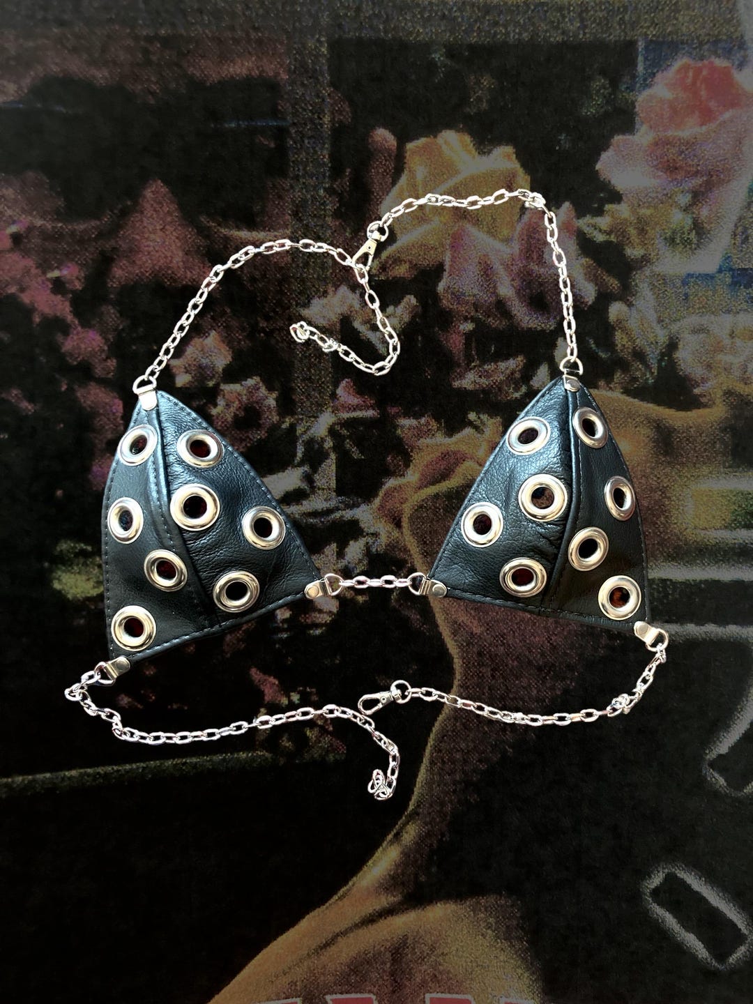 VOIR Leather Halter Chain Grommet Bra - Etsy