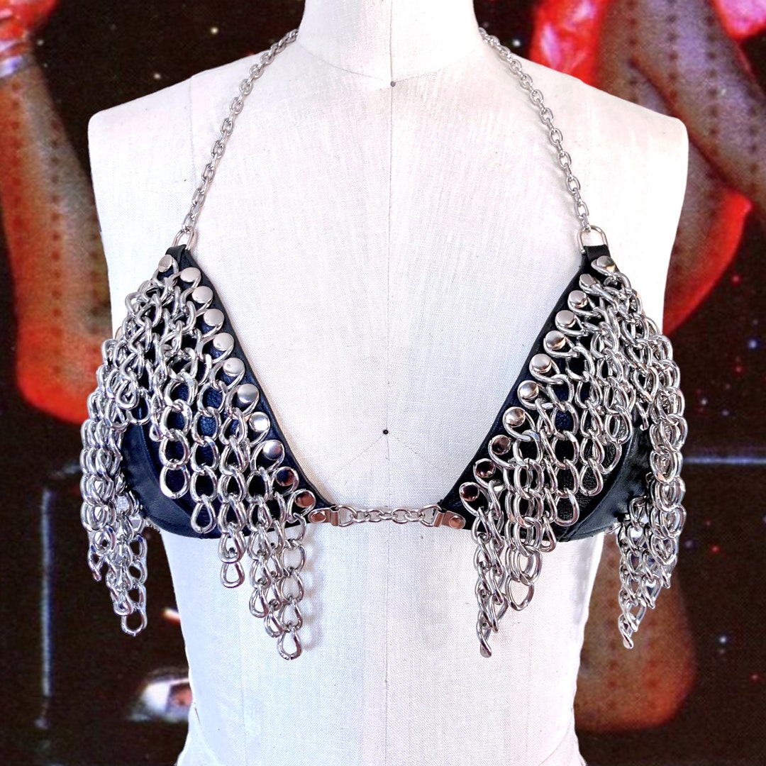 GO-GO-GO Leather Halter Chain Fringe Bra - Etsy