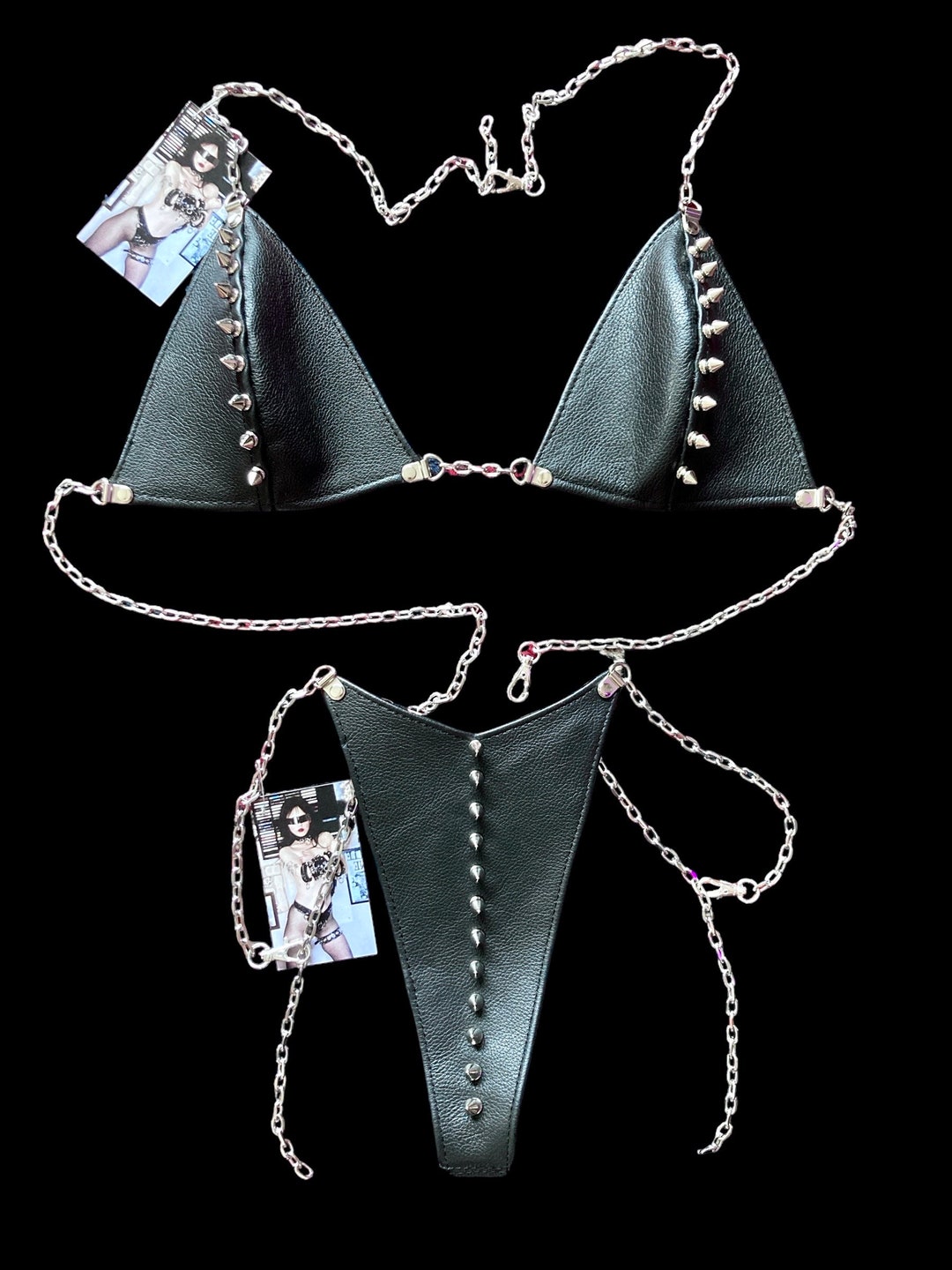 SPIKED 1-row Leather Bikini Set - Etsy