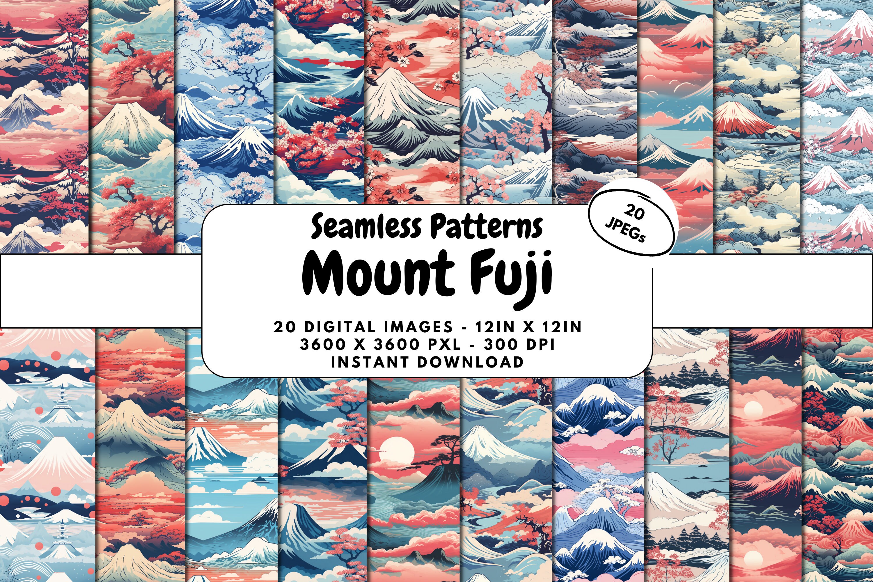 Mount Fuji Pattern 20 JPEG Seamless Pattern Digital Paper Digital ...