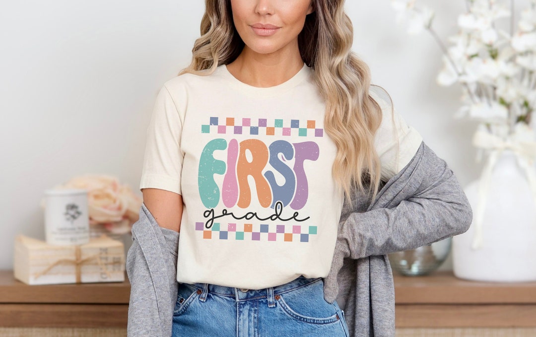 Retro First Grade Shirt 1st Grade Teacher Shirt Checkered 1st Grade ...