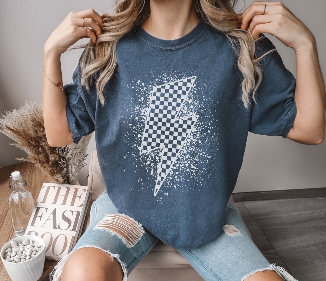 Comfort Colors Shirt With Checkered Lightning, T-shirt With Checkered ...