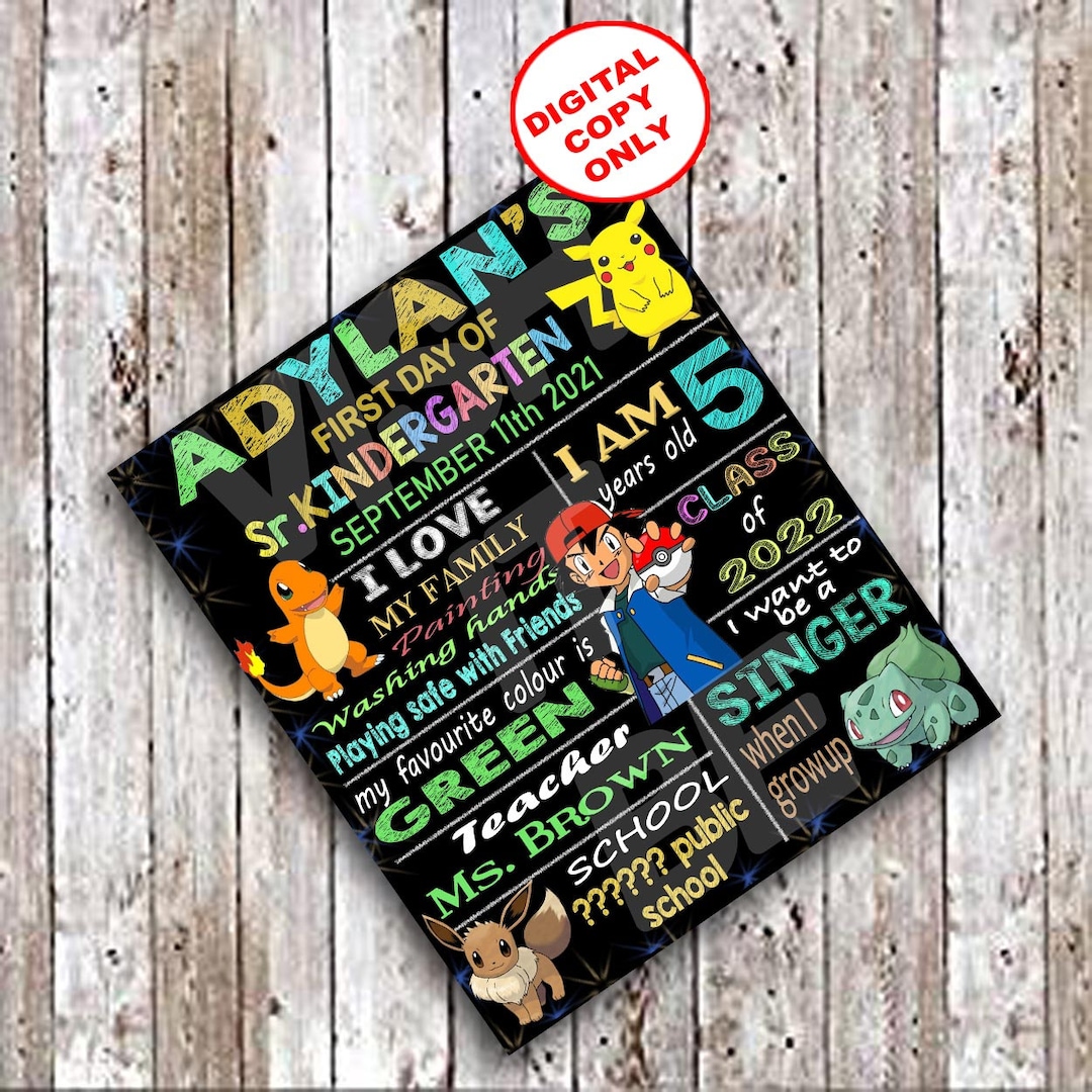 Pokémon Printable Chalkboard, 1st Day of School Sign, Chalkboard School ...