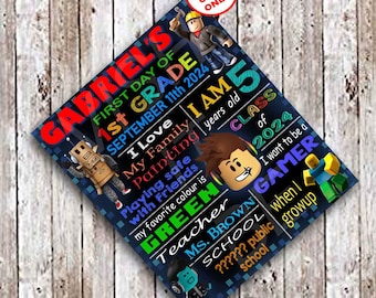 Roblox Printable Chalkboard, 1st Day of School Sign, Chalkboard School ...