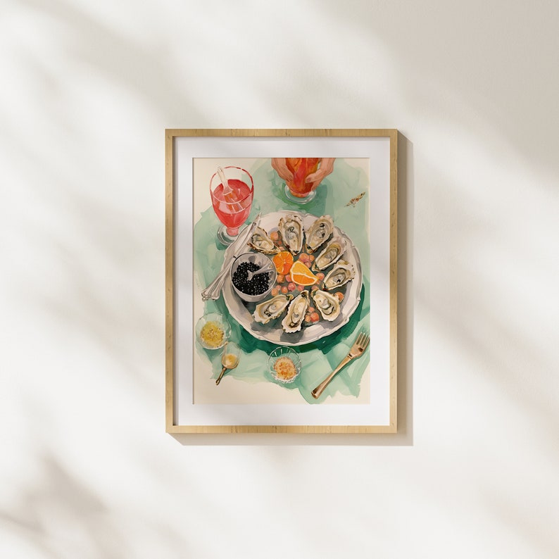 Caviar, Oysters, Seafood, Dinner, Printable Art, Realism, Modern Art ...