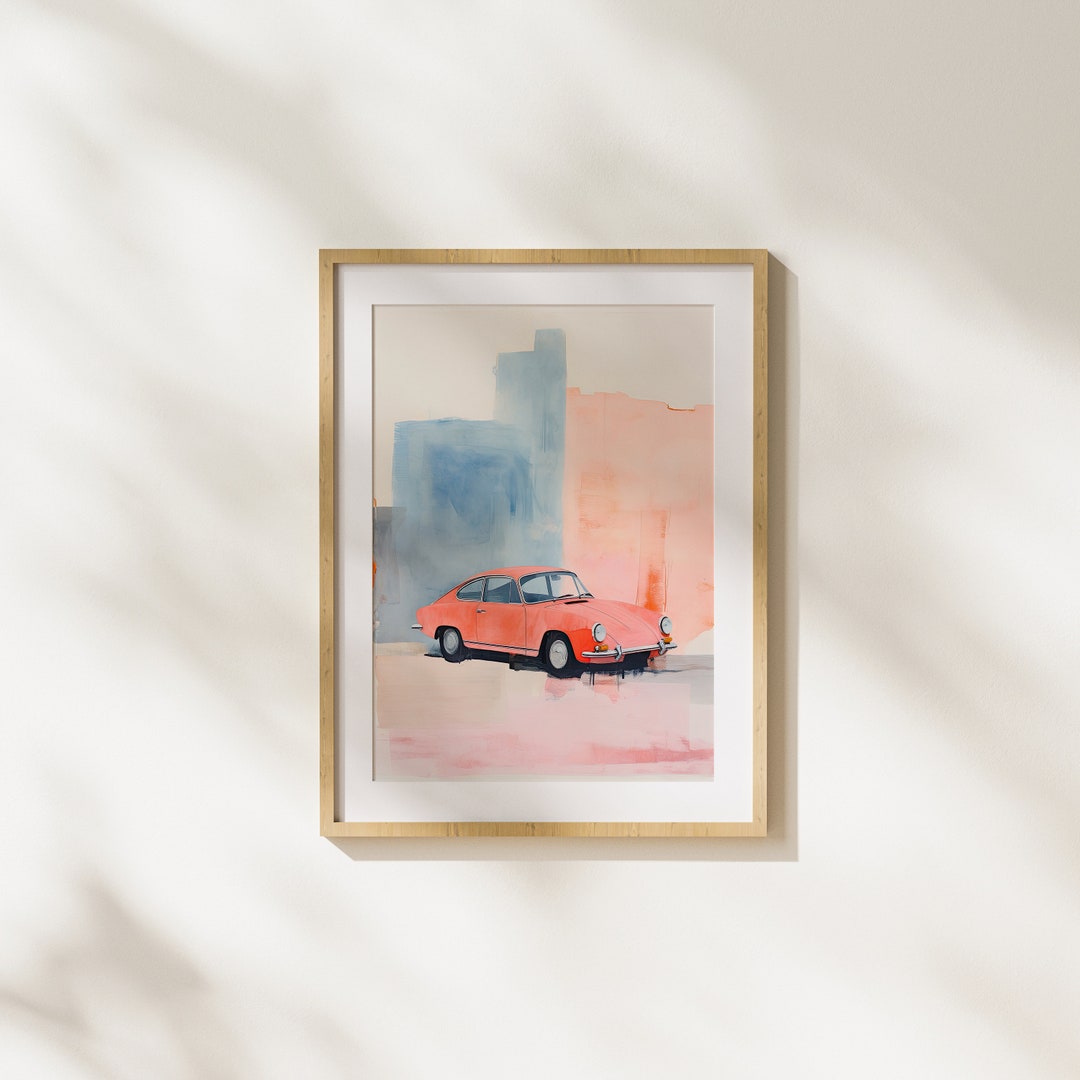 Retro Red Car Gouache Illustration, Digital Download, Printable Art ...