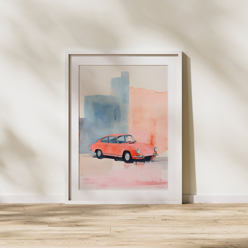 Retro Red Car Gouache Illustration, Digital Download, Printable Art ...