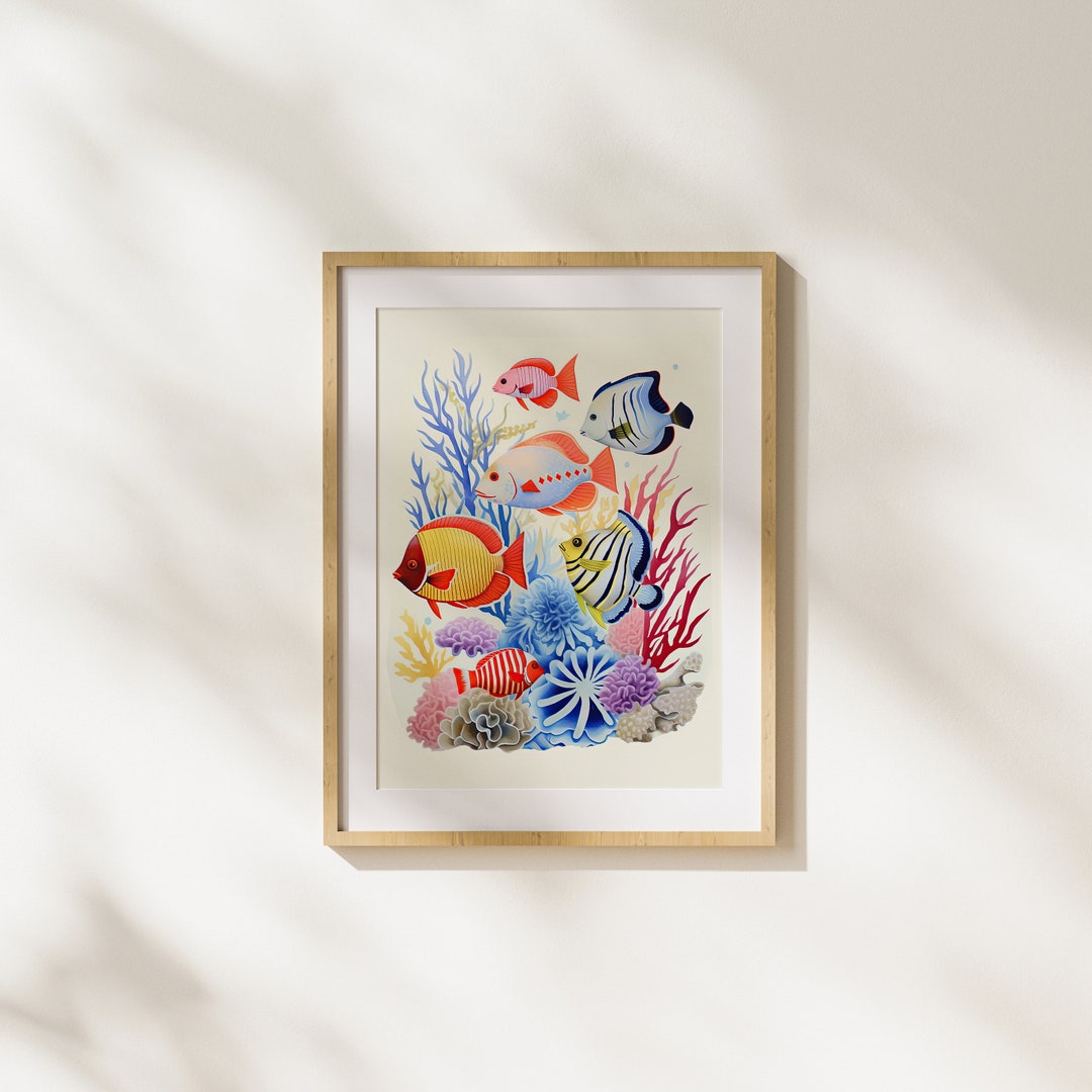 Colorful Coral Reef Fish Art Print: Underwater Scene (digital Download ...