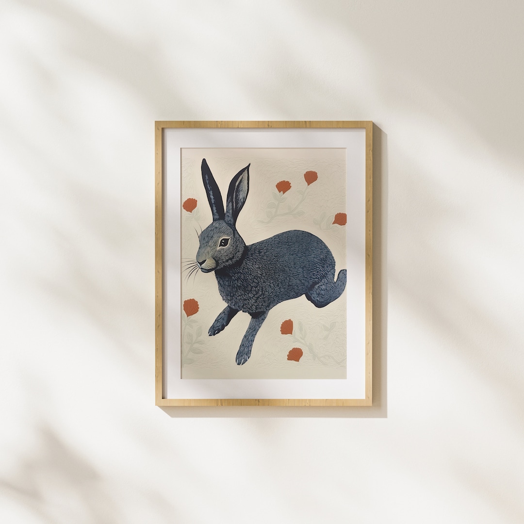 Running Hare Art Print: Abstract Floral Meadow (digital Download) - Etsy