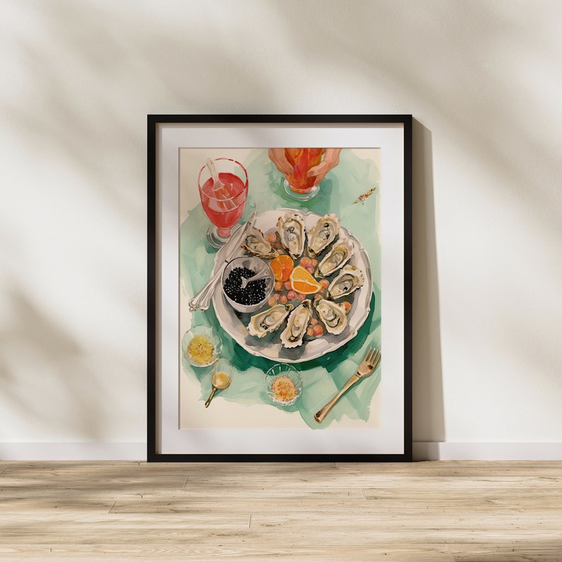 Caviar, Oysters, Seafood, Dinner, Printable Art, Realism, Modern Art ...