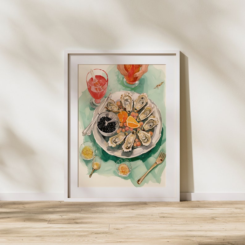 Caviar, Oysters, Seafood, Dinner, Printable Art, Realism, Modern Art ...