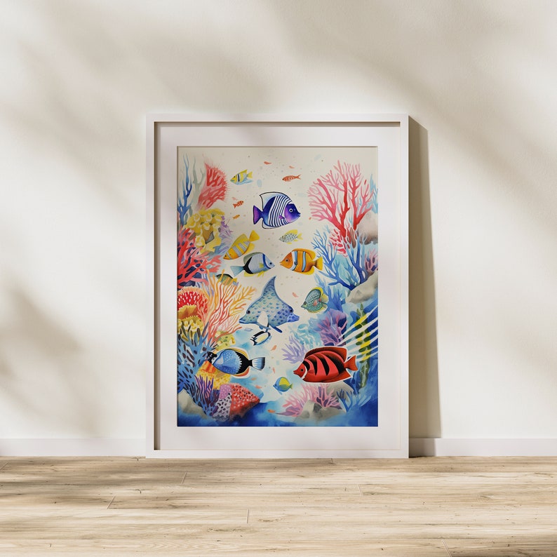 Coral Reef Watercolor Print: Tropical Fish, Marine Life (digital ...