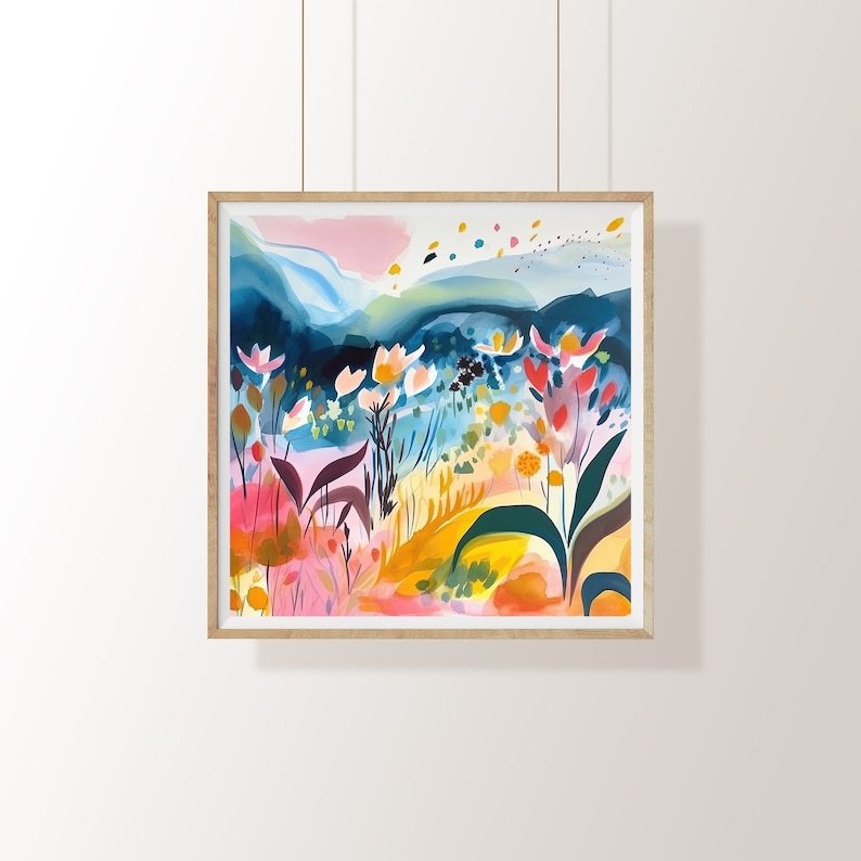 Flowers, Field of Flowers, Digital Watercolor Art, Painting, Abstract ...