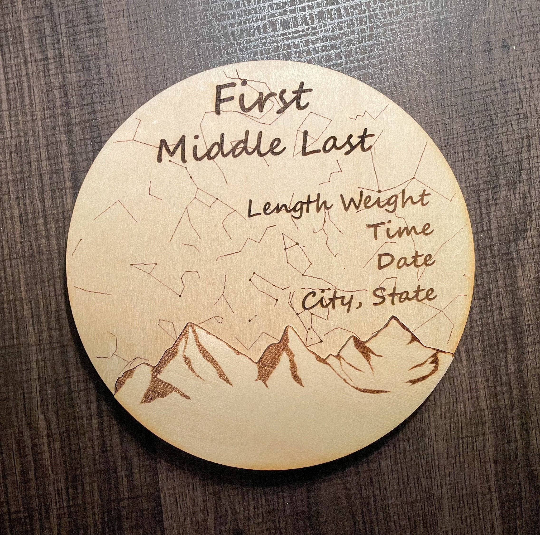 Custom Engraved Wood Baby Birth Plate - Real Map of the Stars From Date ...