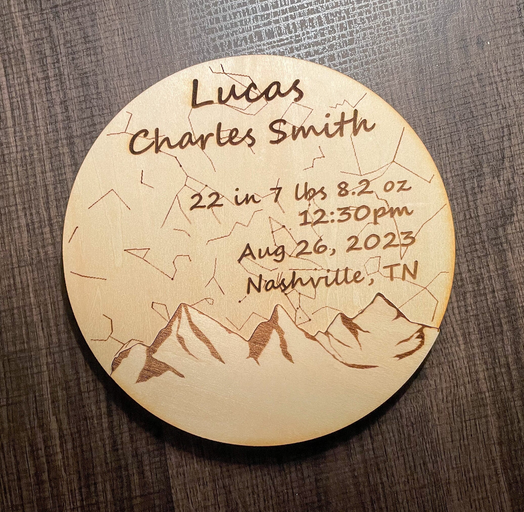 Custom Engraved Wood Baby Birth Plate - Real Map of the Stars From Date ...
