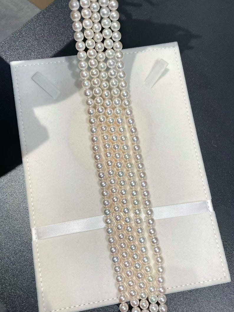 Akoya Pearl Beaded Necklace: 7-7.5mm White Pink Overtone, High Luster ...