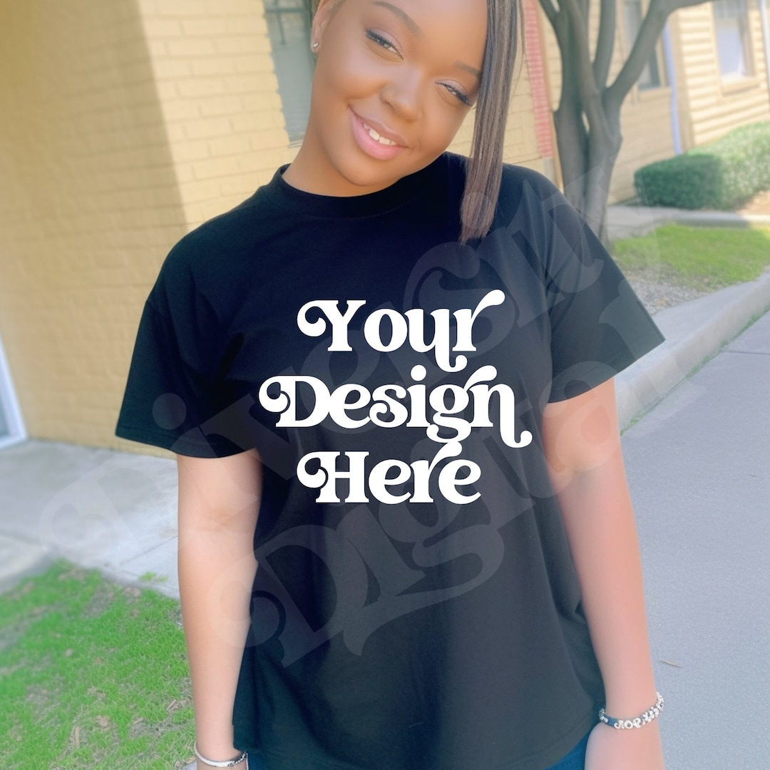 Black Girl Model Mockup, Black Gildan 5000 Mockup, Plus Size White ...
