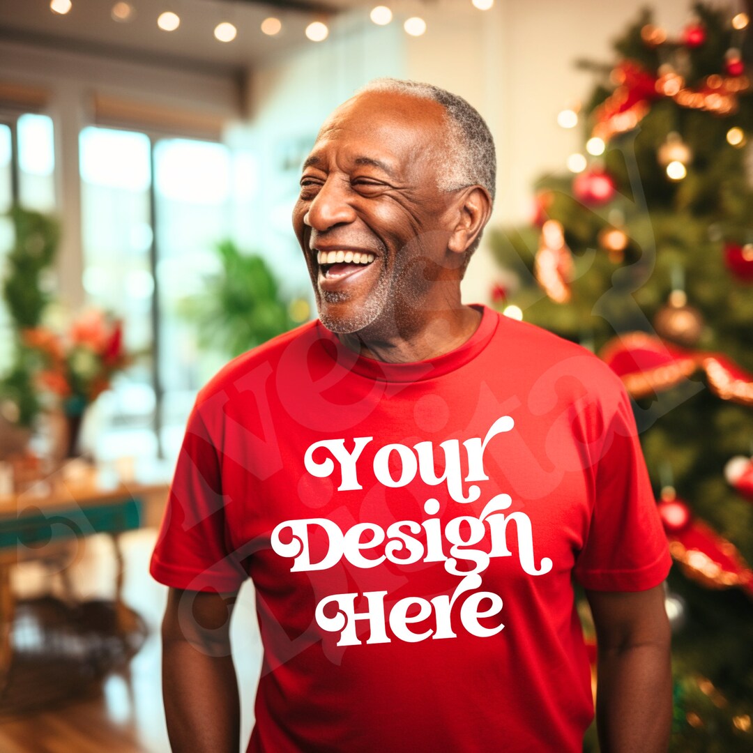 Senior Male Red Bella Christmas Mockup, Red Grandpa Tshirt Xmas Mockup ...