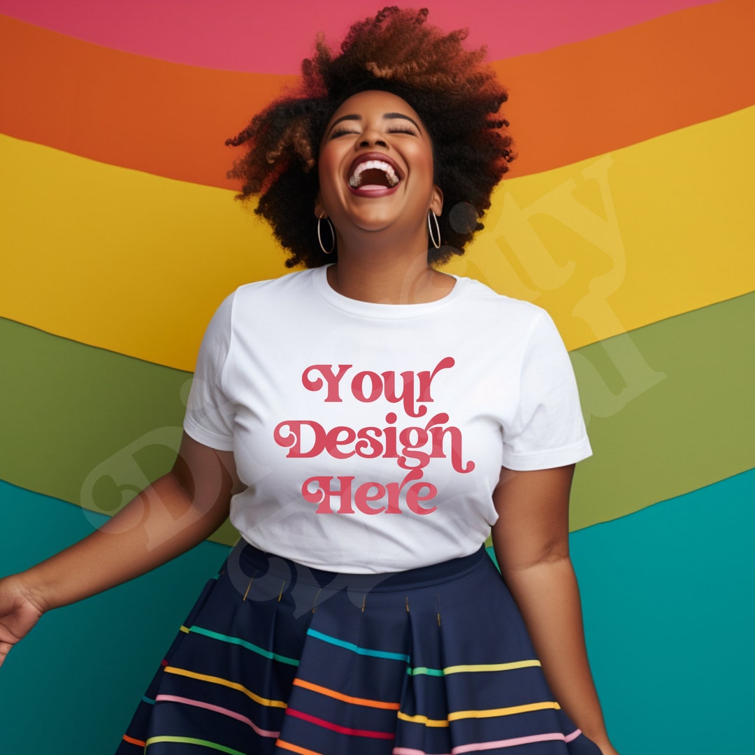 Plus Size Black Model Mockup, White Gildan 5000 Mockup, Plus Size ...