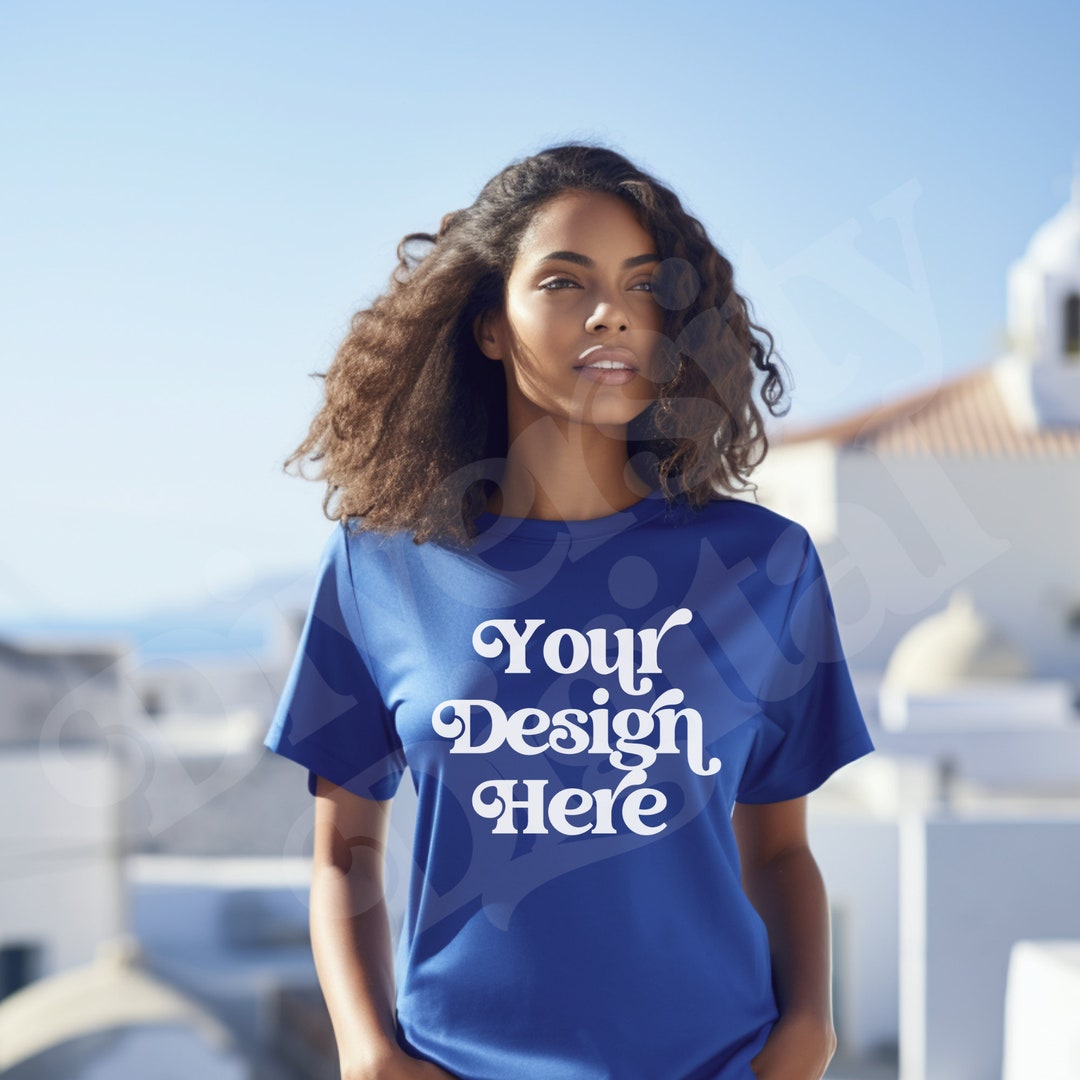 Black Girl Model Mockup, Gildan 5000 Mockup, Royal Blue Shirt Mockup ...