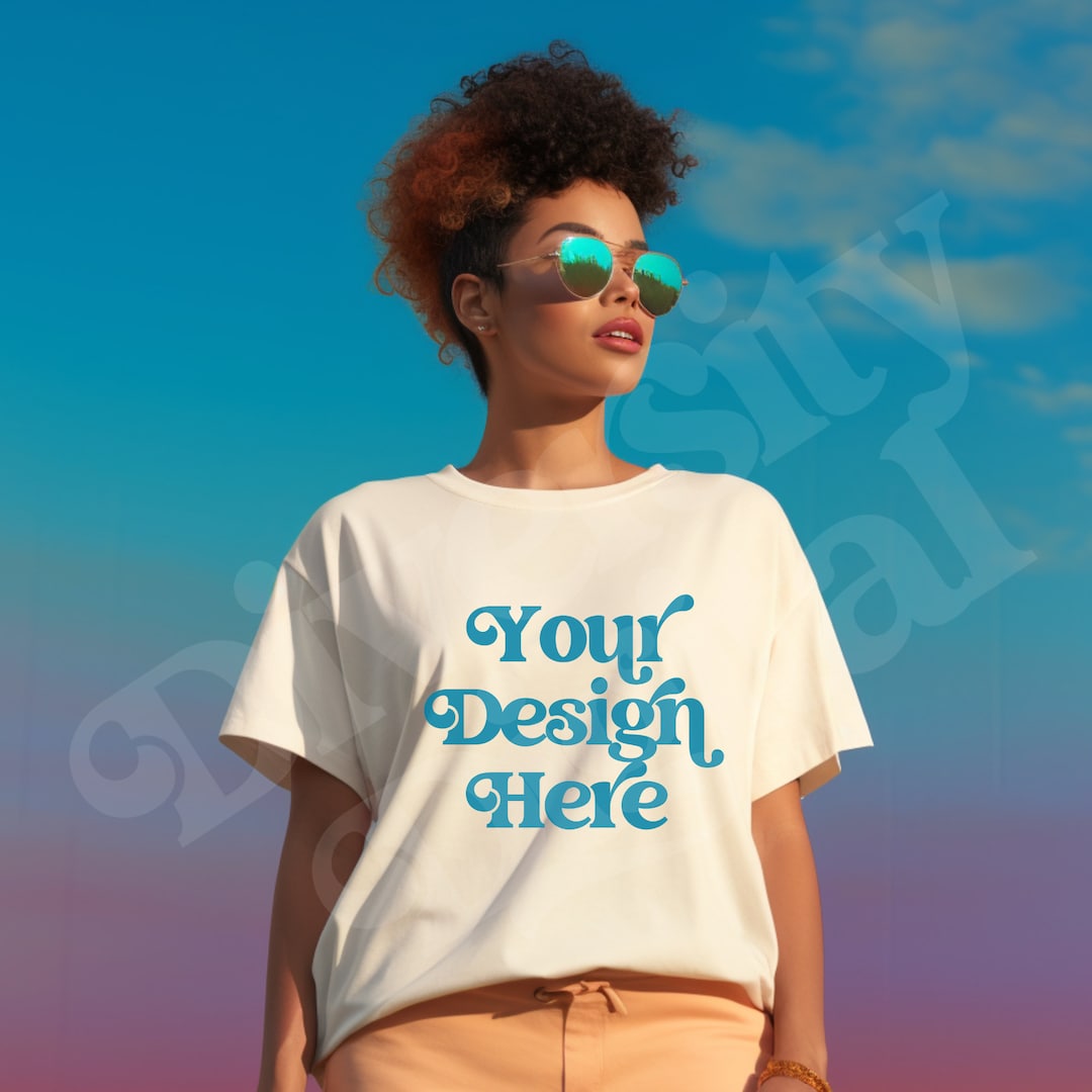 Black Girl Model Mockup, Oversized Gildan 5000 Mockup, Natural Shirt ...