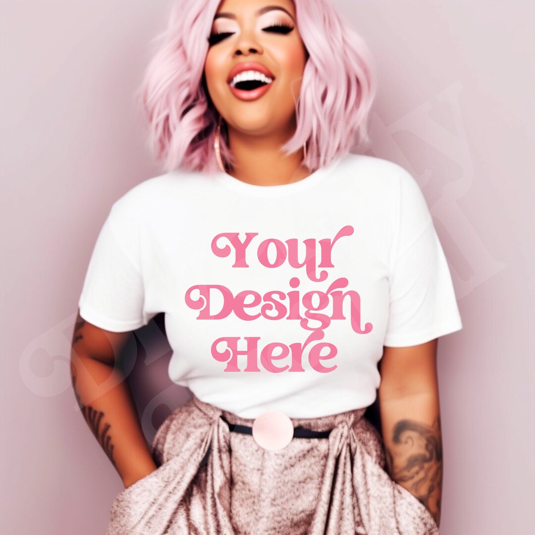Plus Size Black Model Mockup Soft Pink Bella Canvas Mockup, Plus Size ...
