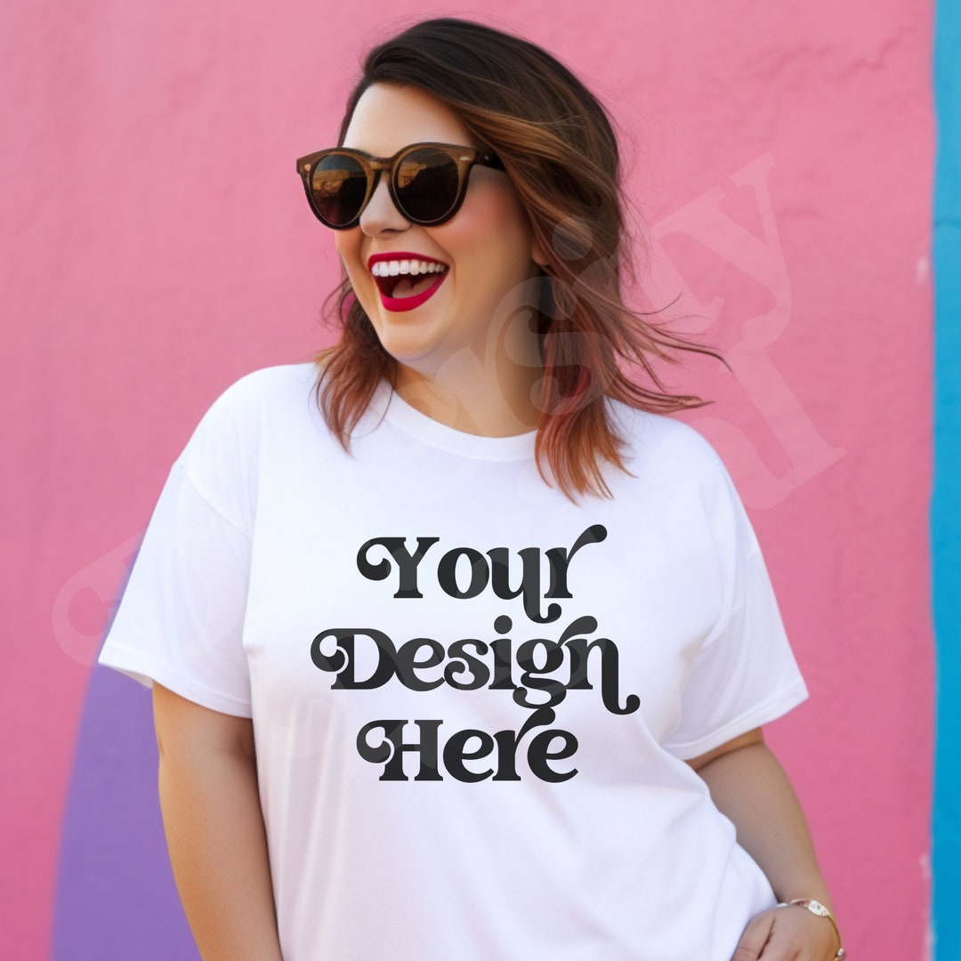 Plus Size Model Mockup, White Gildan 5000 Mockup, Outdoor Mock Up, Plus ...