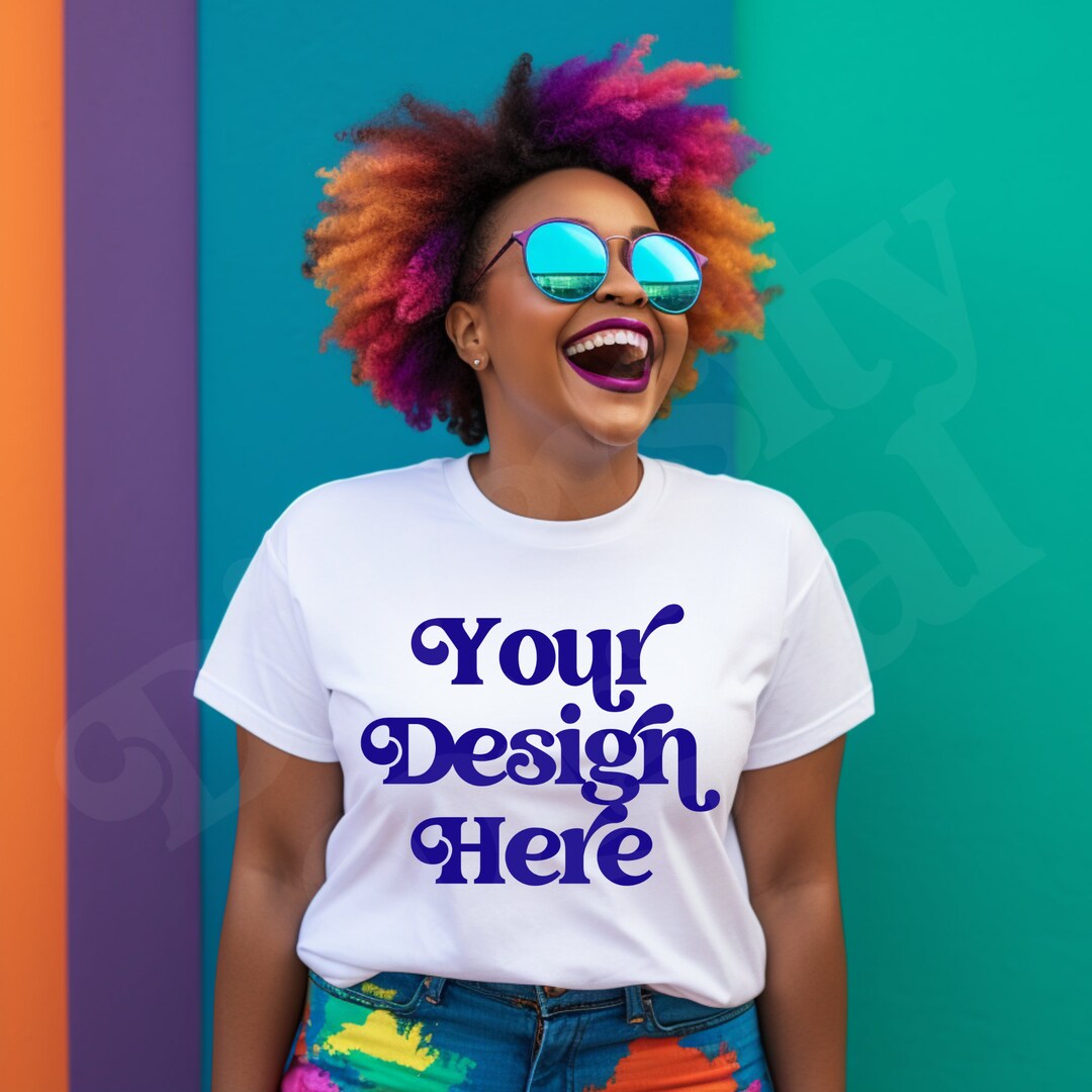 Plus Size Black Model Mockup, White Bella Canvas 3001 Mockup, Plus Size ...