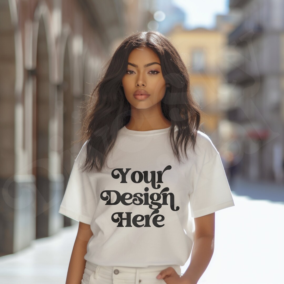 Black Girl Model Mockup, Gildan 5000 Mockup, White Shirt Mockup, Gildan ...