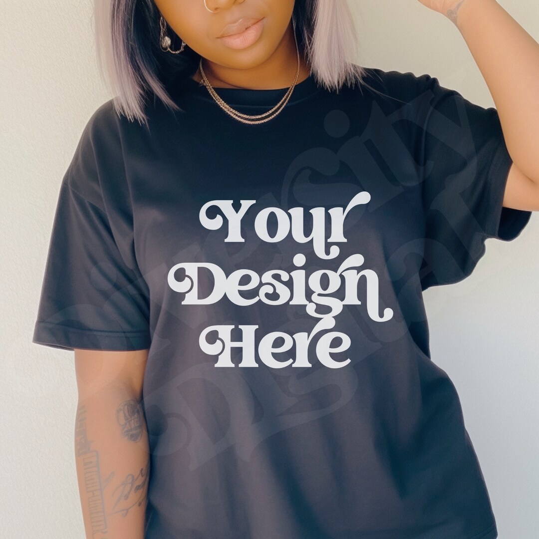 Plus Size Black Model Mockup, Black Gildan 5000 Mockup, Diverse Model ...