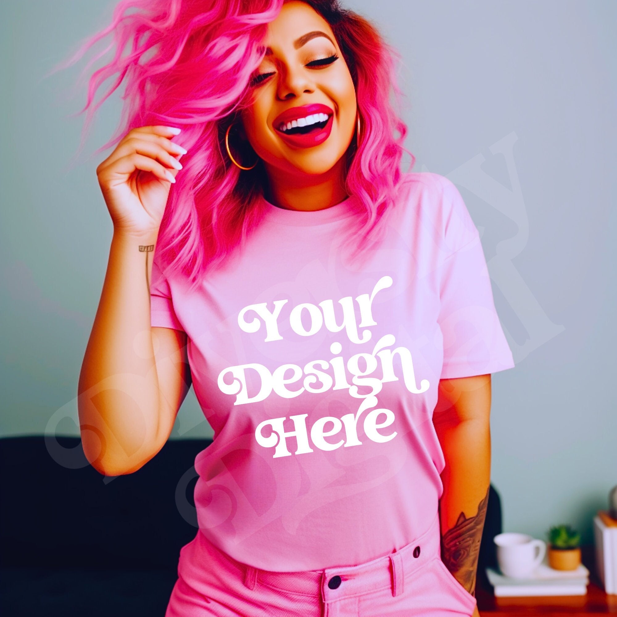 Black Girl Model Mockup, Azalea Gildan 5000 Mockup, Pink Shirt Mockup ...