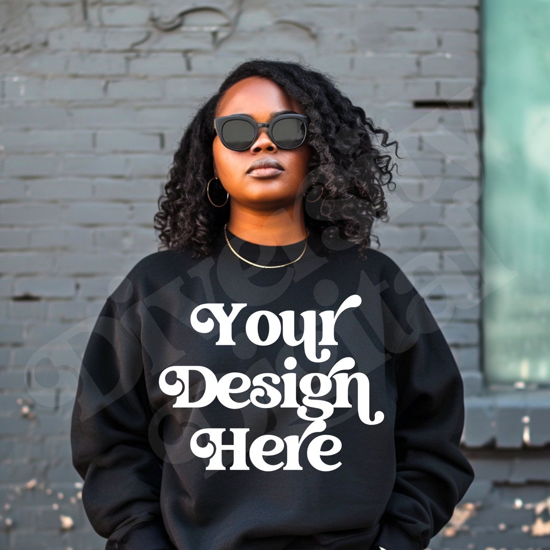 Black Gildan 18000 African American Model Mockup, Black Model ...