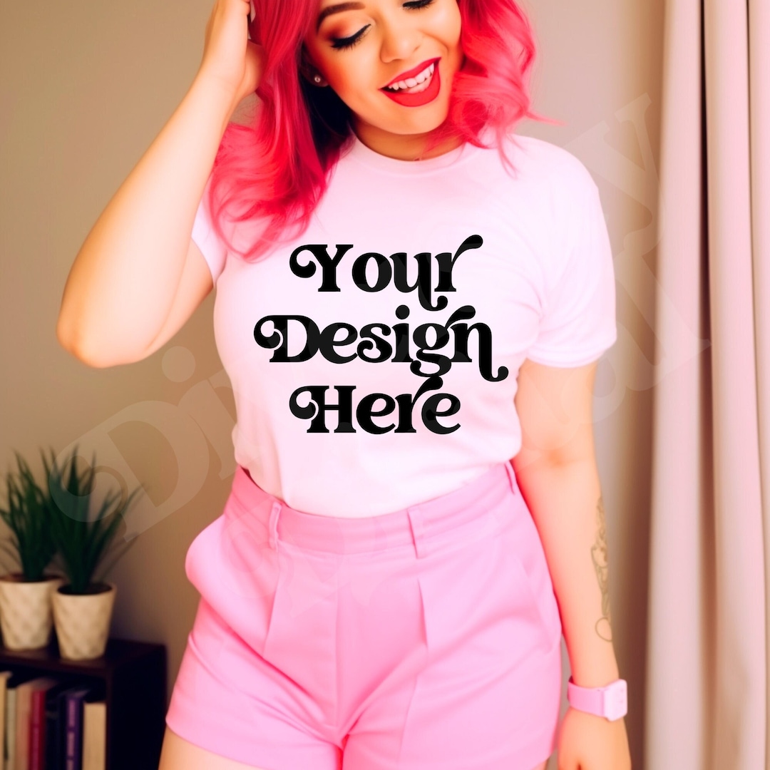 Black Girl Model Mockup, Pink Gildan 5000 Mockup, Pink Shirt Mockup ...