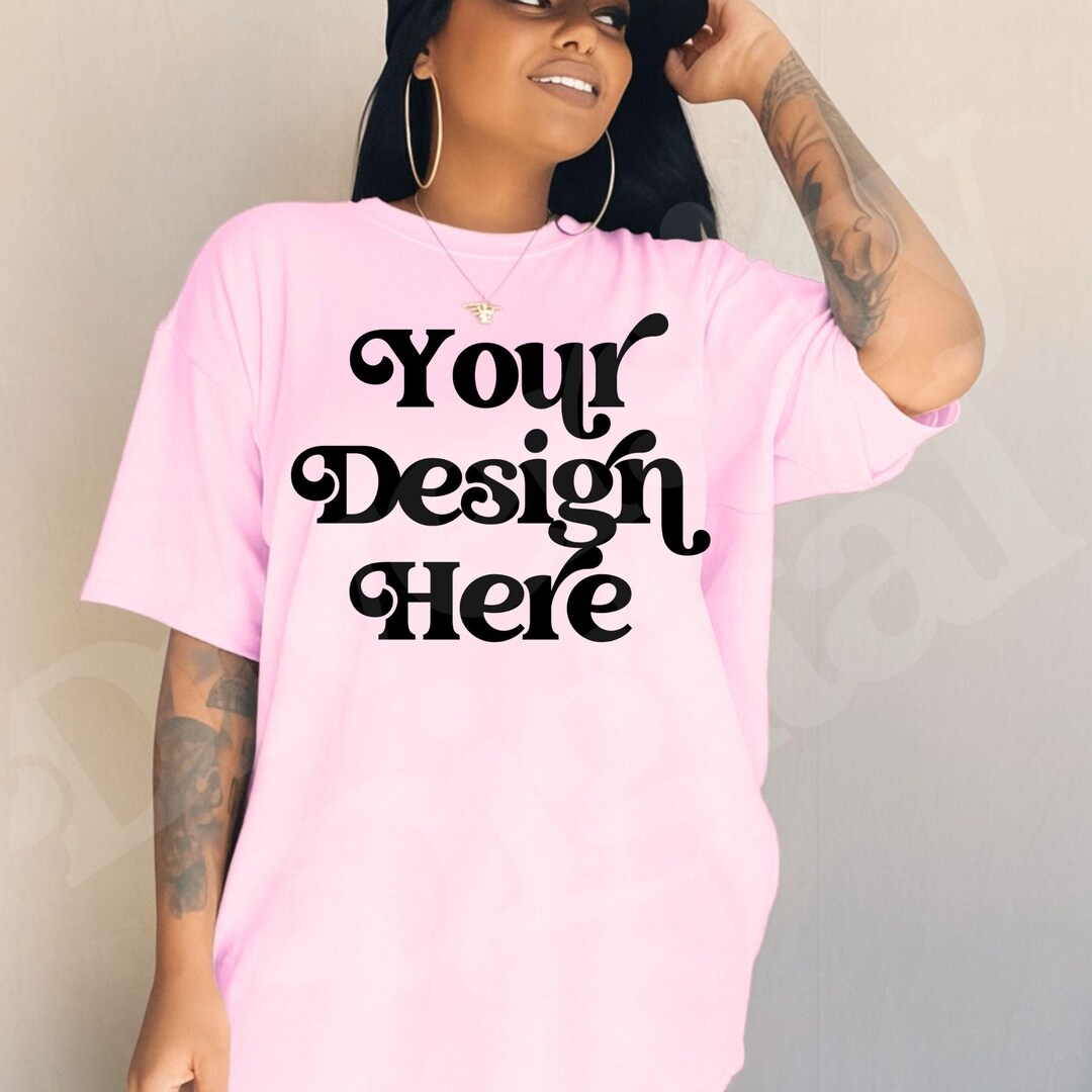 Blossom Comfort Colors Mockup Black Woman Model Oversized Tshirt Mockup ...