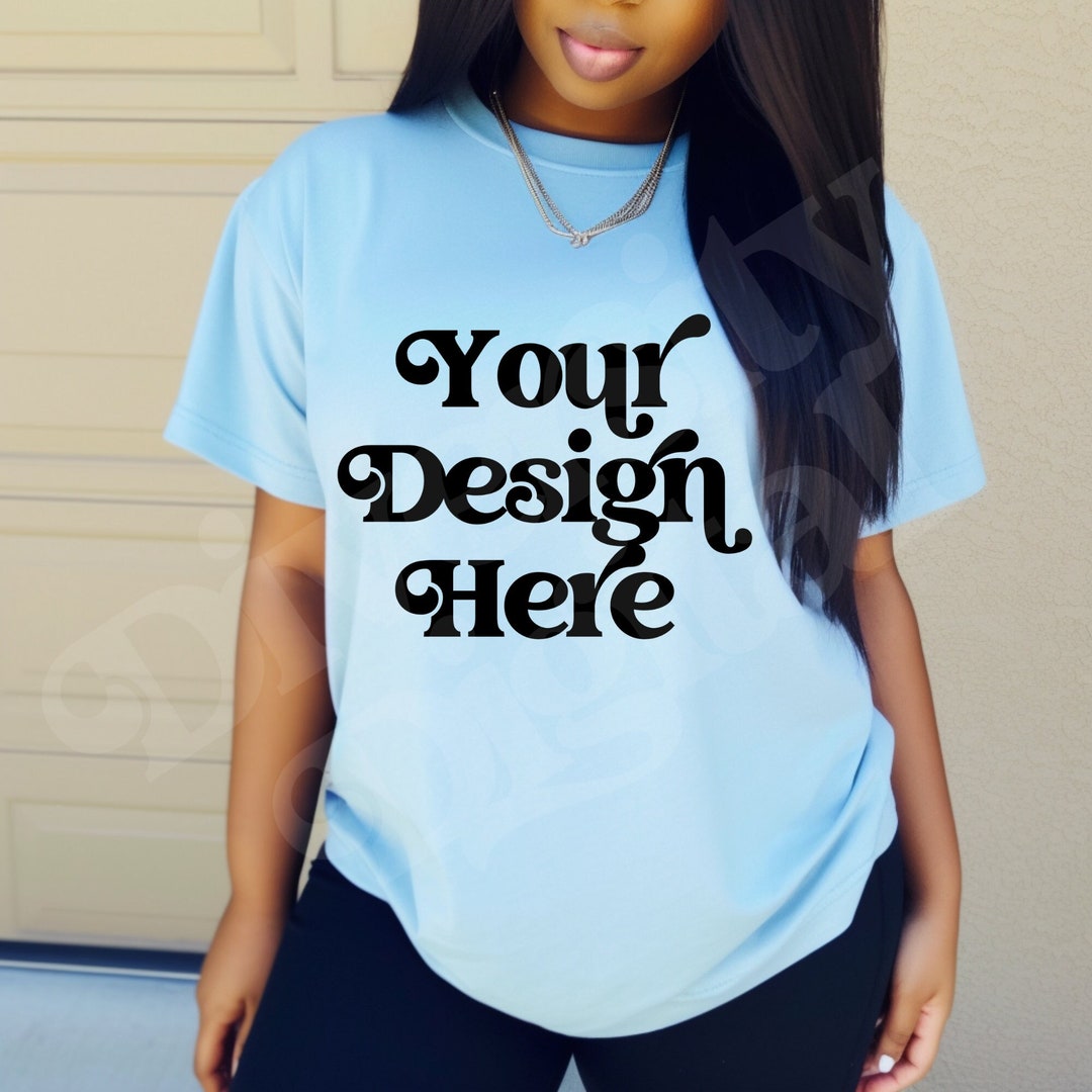 Black Girl Model Chambray Comfort Colors CC17 Black Model CC1717 ...