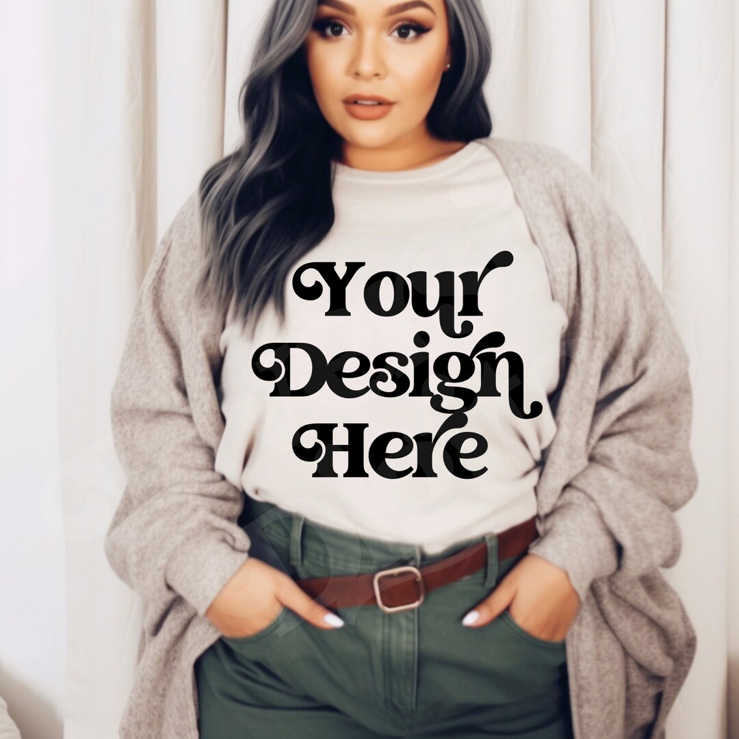 Plus Size Black Model Natural Bella Canvas T-shirt Mockup, Diverse ...