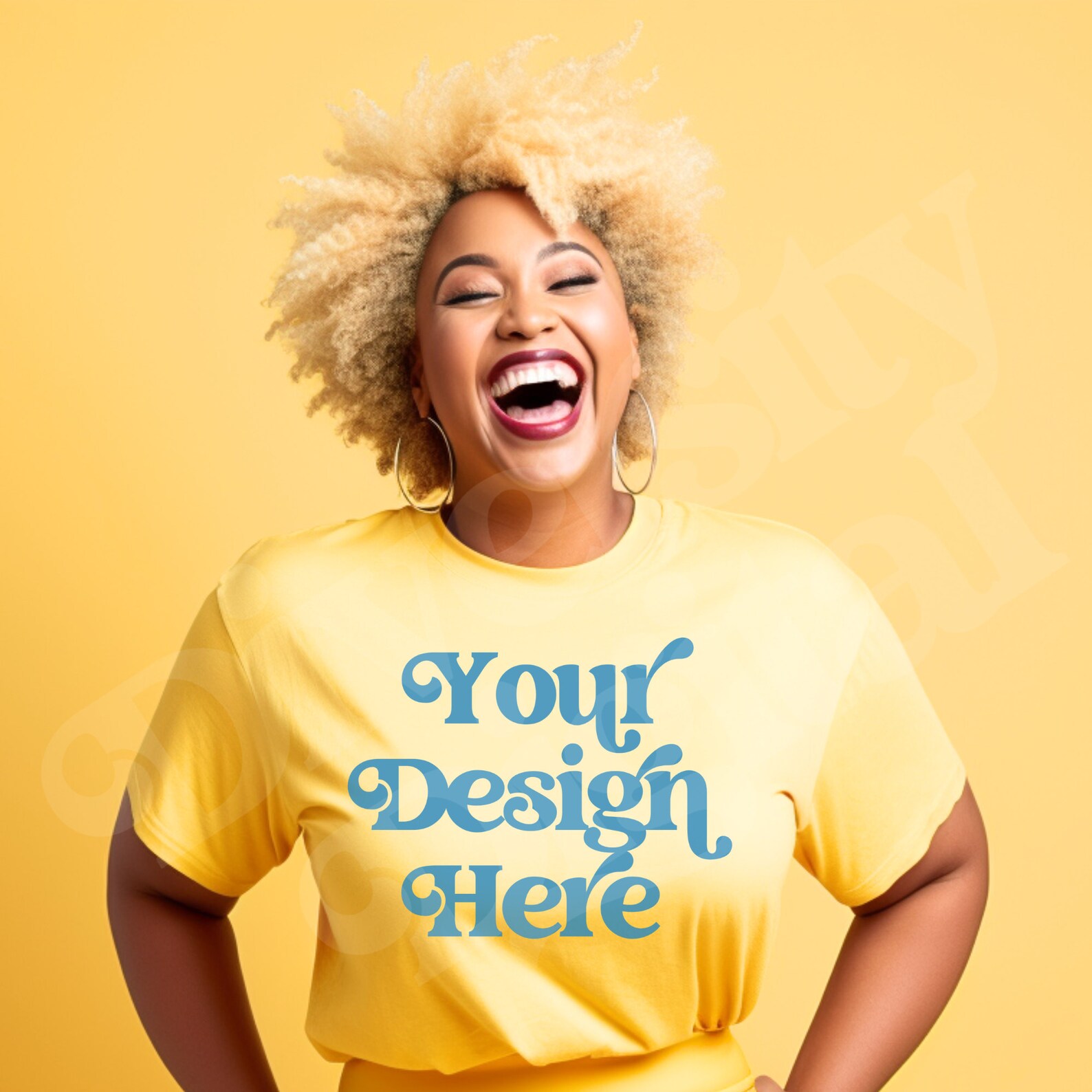 Plus Size Black Model Mockup Cornsilk Yellow Gildan 5000 - Etsy