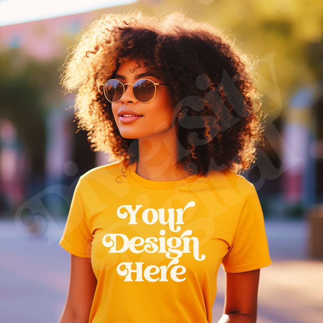Black Girl Model, Diverse Mockups, Gold Bella Canvas Mockup, Black ...