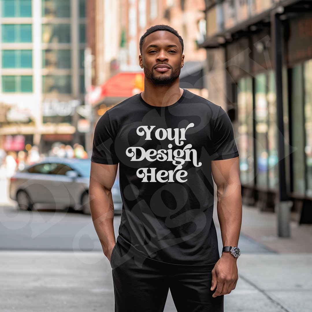 Black Canvas T-shirt Male Model Mockup, City Mockup, African American ...
