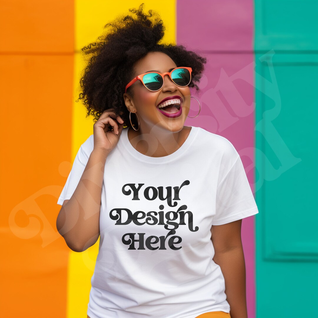 Plus Size Black Model Mockup, White Gildan 5000 Mockup, Plus Size ...