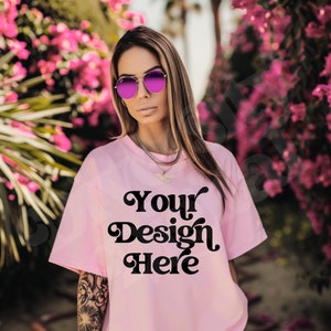 Blossom Comfort Colors CC17 Pink Shirt Mockup CC1717 Oversized ...