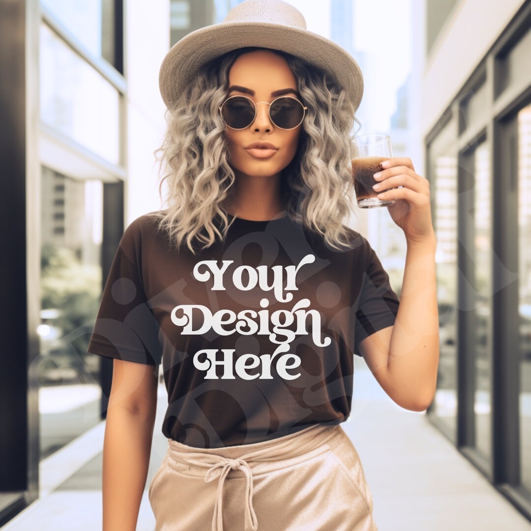 Black Model Dark Chocolate Gildan 5000 Mockup, Diverse Mockup, Black ...