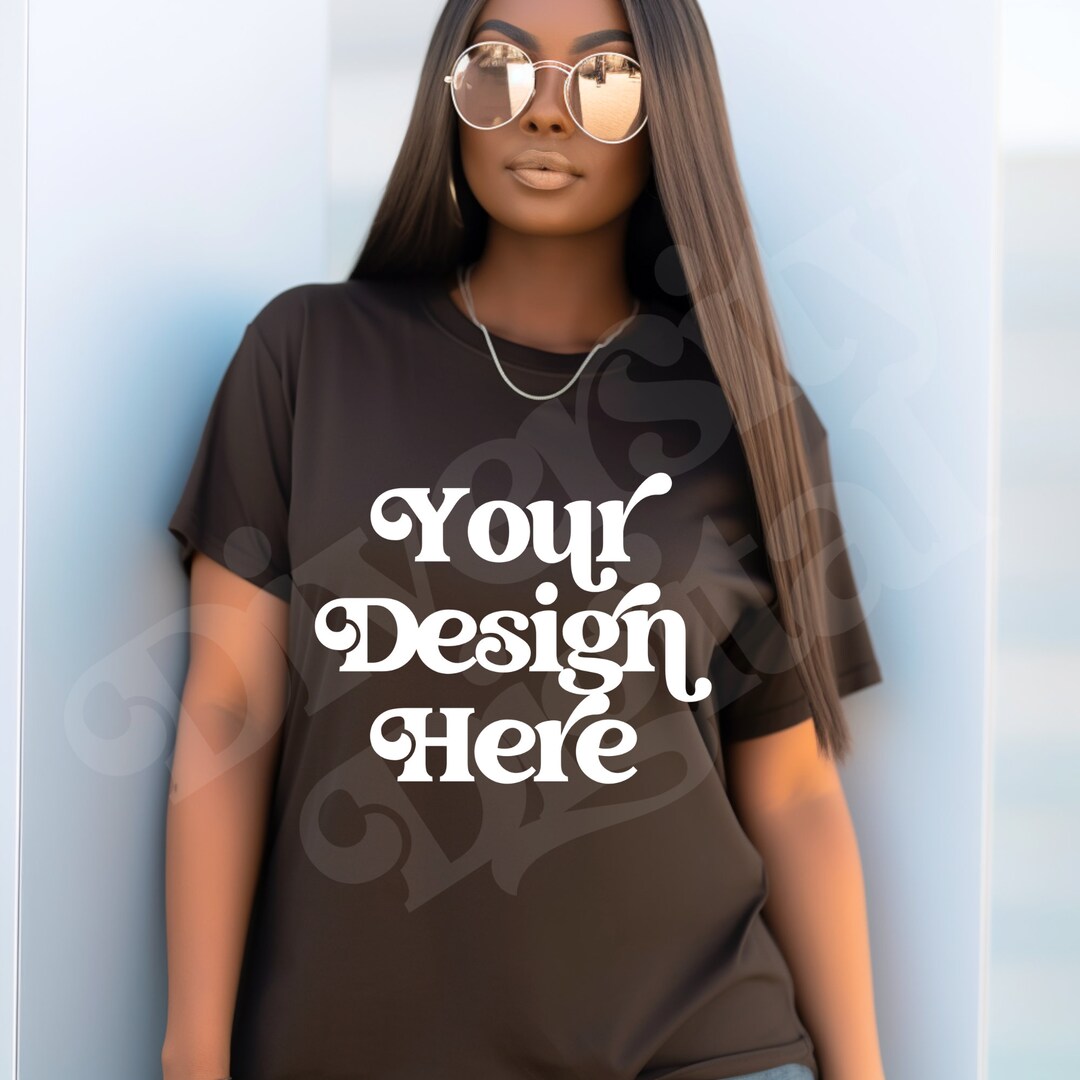 Black Model Mockup, Brown Gildan 5000 Mockup, Brown Tshirt Mockup ...