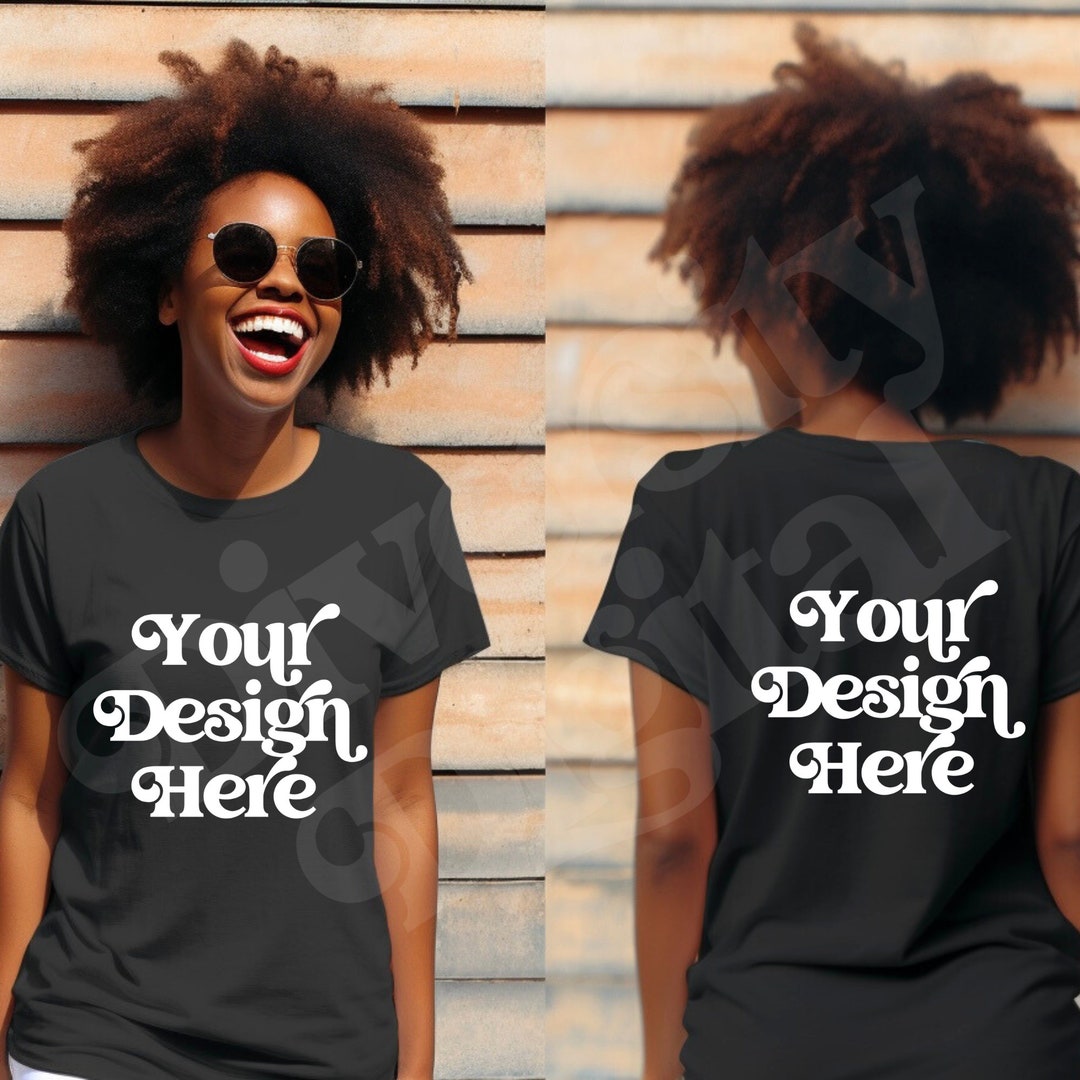 Black Model Black Bella Canvas Front and Back Design Mockup Diverse ...
