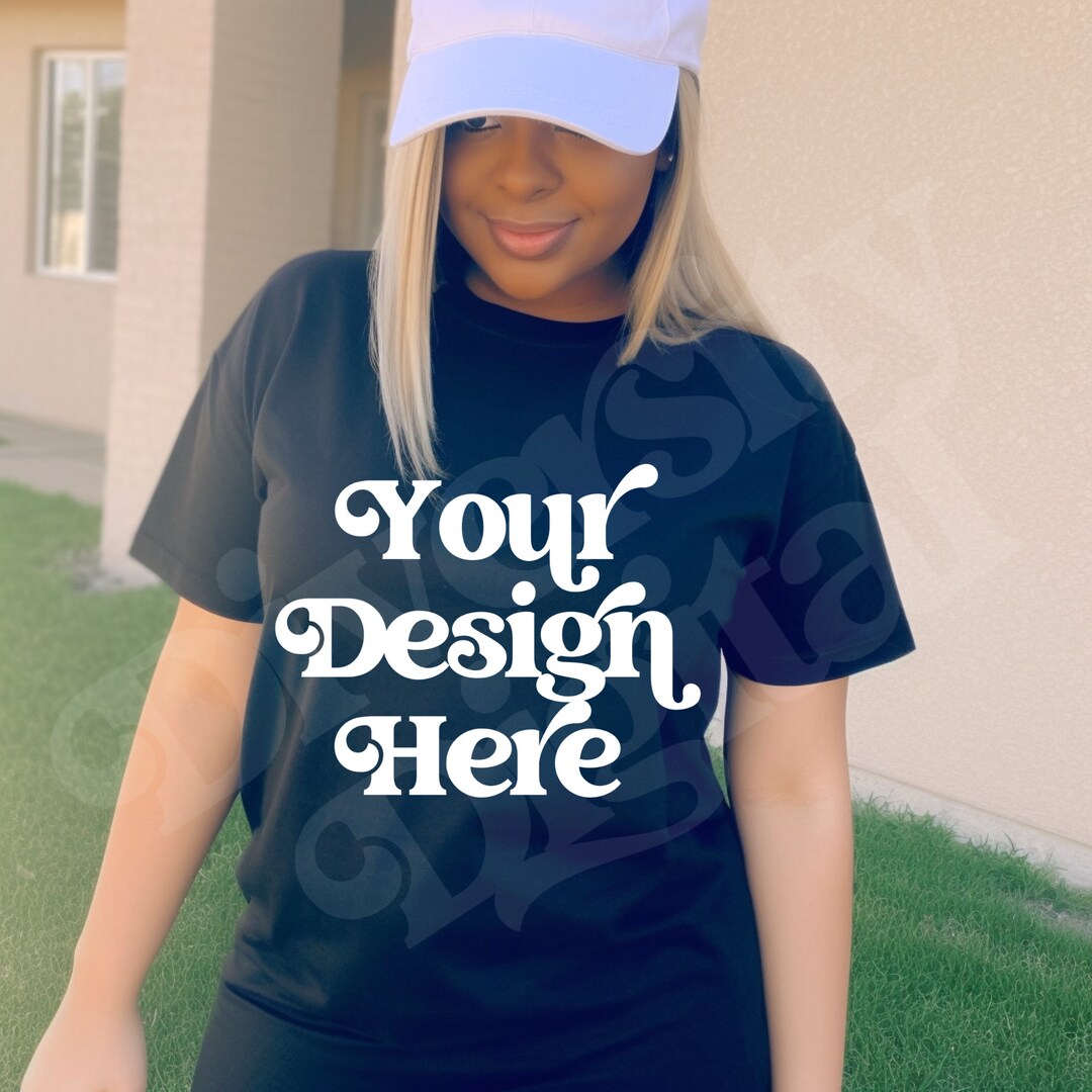 Black Girl Model Mockup, Black Gildan 5000 Mockup, Oversized Black ...