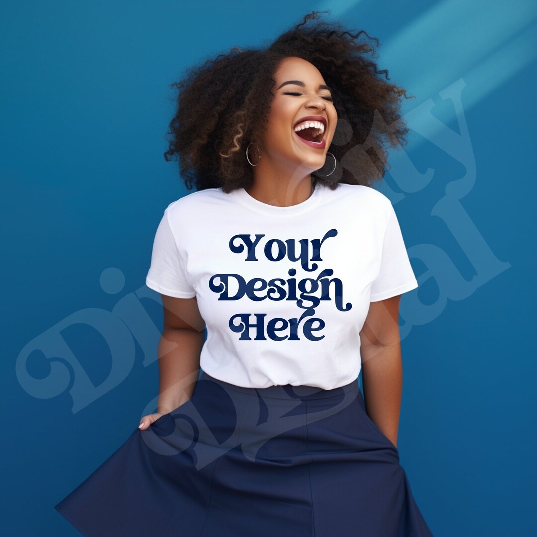 Plus Size Black Model Mockup, White Bella Canvas Mockup, Plus Size ...