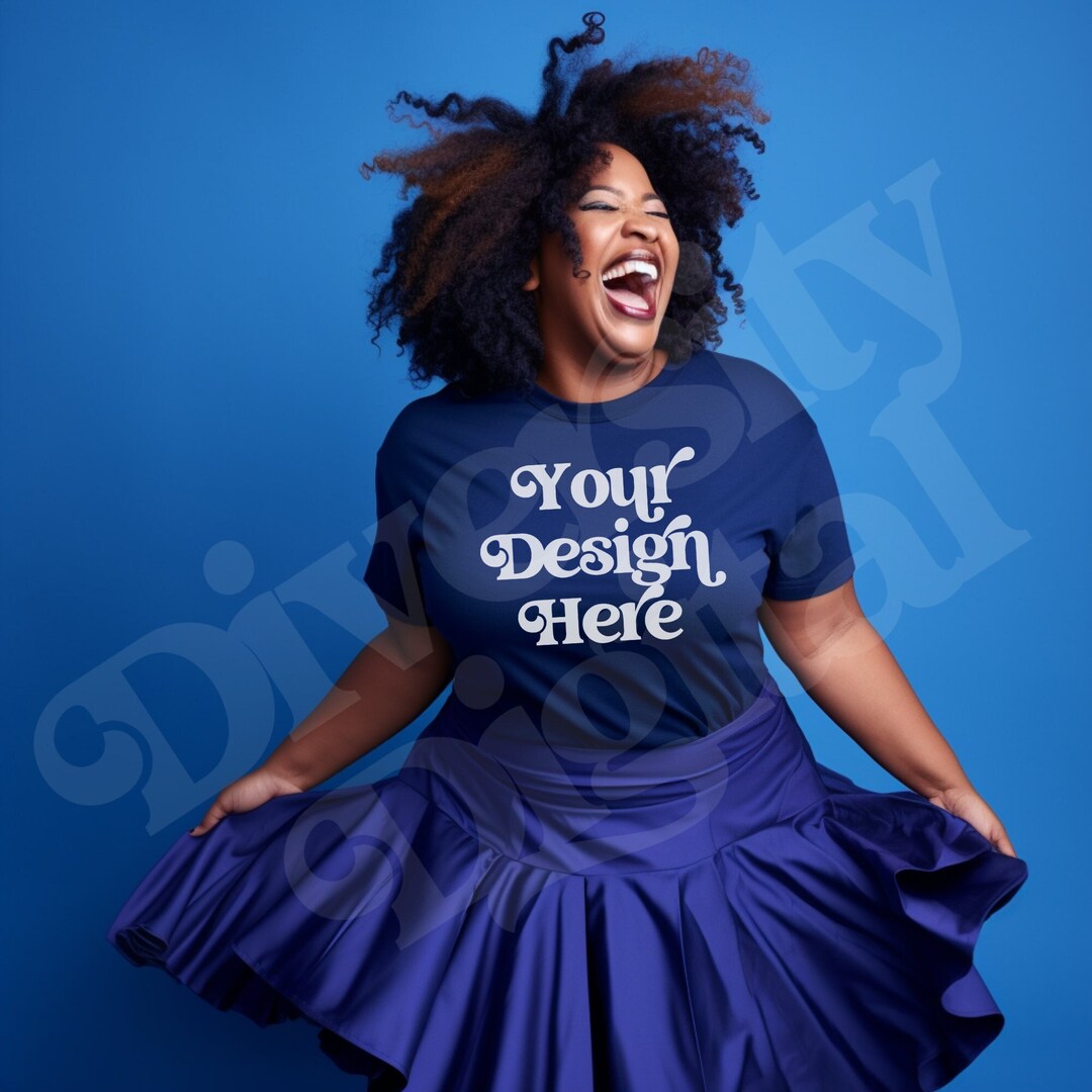 Plus Size Black Model Mockup, Navy Blue Bella Canvas 3001, Plus Size ...