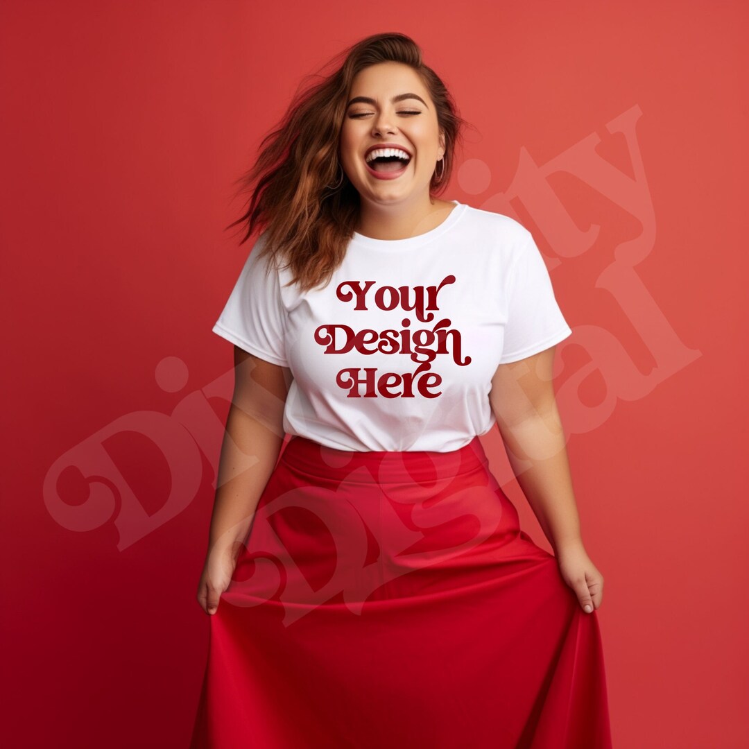 Plus Size Model Mockup, White Gildan 5000 Mockup, Plus Size Red Mockup ...